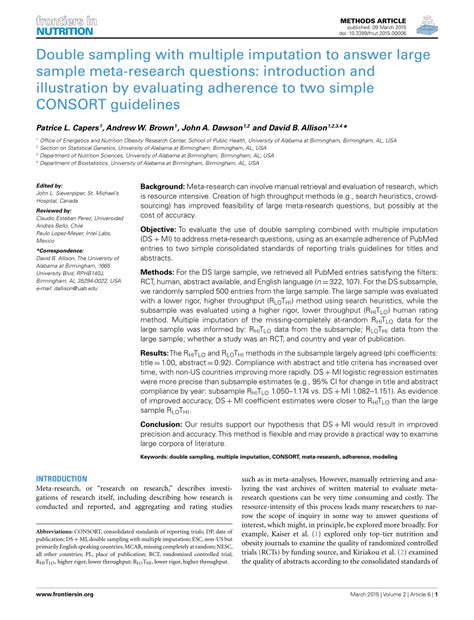 Pdf Double Sampling With Multiple Imputation To Answer Large Sample Meta Research Questions