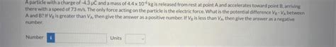 solved a particle with a charge of −4 3μc and a mass of