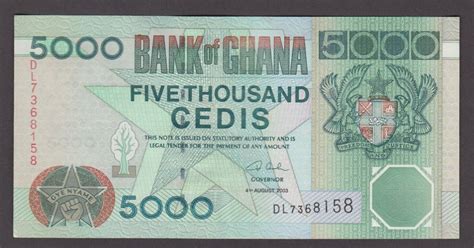 G5 Ghana 5000 Cedis Old Issue Unc 2003 P 34i Asm Currency