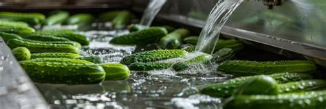 Washing Many Cucumbers Cucumbers Automated Washing Line Vegetable