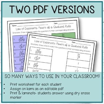 Laws Of Exponents Power Of A Quotient Rule PDF And Digital Activity