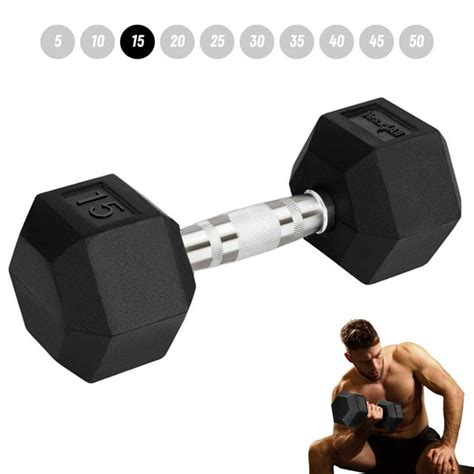 Yes4all 15 Lbs Rubber Encased Hex Dumbbells With Durable Chrome Grip