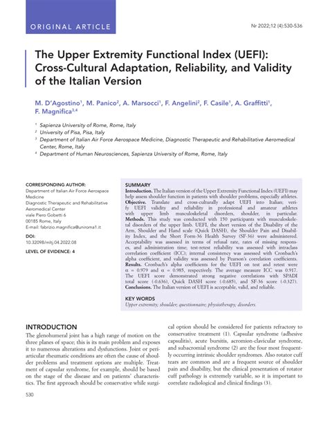 Pdf The Upper Extremity Functional Index Uefi Cross Cultural