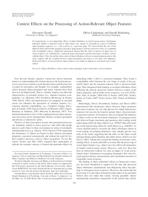 Pdf Context Effects On The Processing Of Action Relevant Object Features