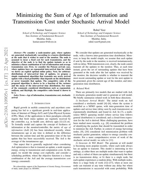 Pdf Minimizing The Sum Of Age Of Information And Transmission Cost