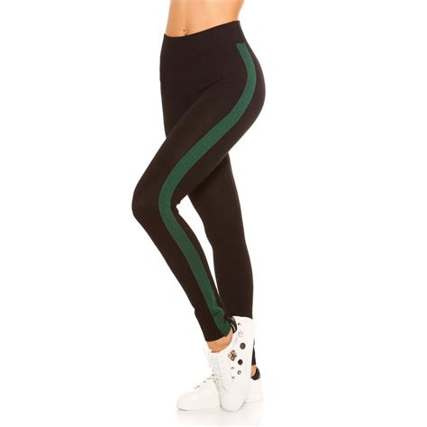 Colanti Sport Negri Cu Talie Inalta Si Dunga Verde Josie Jojofashionro