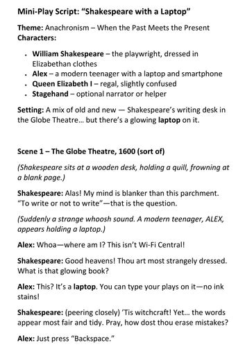 What Is An Anachronism Mini Play Script Shakespeare With A Laptop