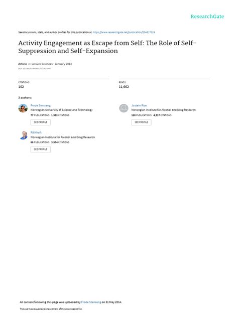 The Escapism Scale Activity Engagement As Escape From Self The Role