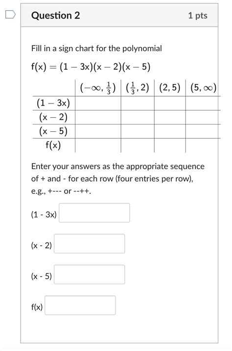 Solved Fill In A Sign Chart For The Polynomial