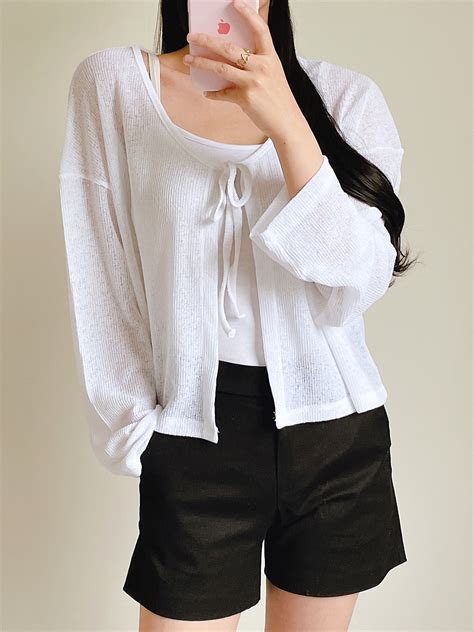 국내생산 여름 나시 가디건 세트 여성 린넨 혼방 쿨 시스루 숏 긴팔 비치웨어 카디건