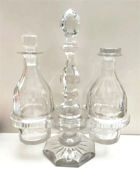 Antique Victorian Crystal Cruet Set For Oil And Vinegar Antik Pajangan