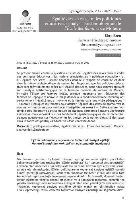 Pdf Egalité Des Sexes Selon Les Politiques éducatives Analyse