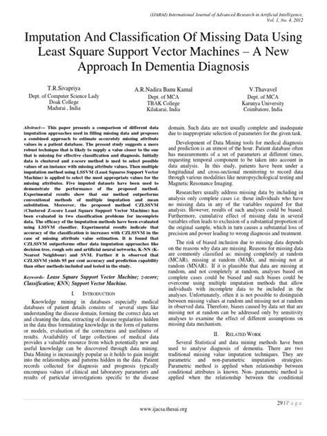 Paper 4 Imputation And Classification Of Missing Data Using Least