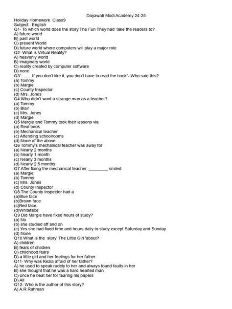 Combined Holiday Homework Class 9 2024 25 1 Pdf Cell Biology Acceleration