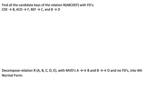 solved find all the candidate keys of the relation r abcdef