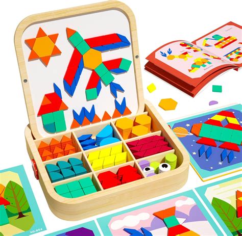 Edutree Wooden Magnetic Pattern Blocks Set With Cards 288
