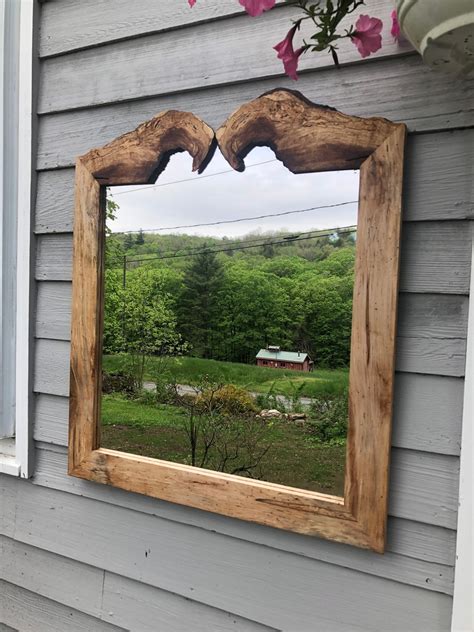 Blond Ambrosia Maple Mirror With Live Edge Wormy Book Matched Maple Capitol Handmade Unique