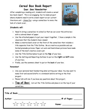 Fillable Online Cereal Box Book Report TemplateBox Template Printable Fax Email Print