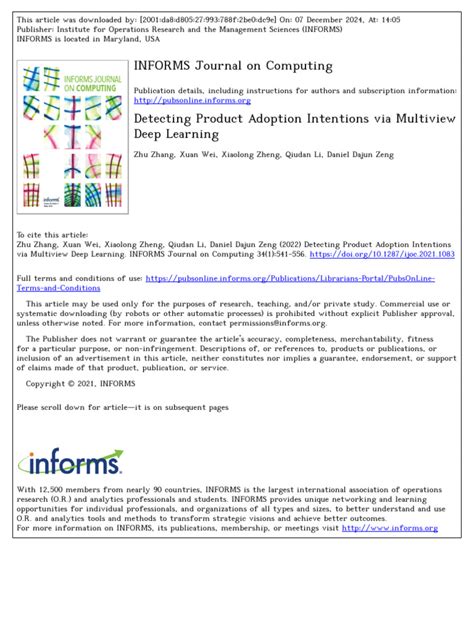 Zhang Et Al 2021 Detecting Product Adoption Intentions Via Multiview Deep Learning Pdf Deep