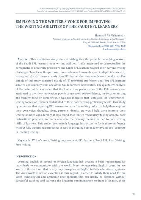 Pdf Employing The Writers Voice For Improving The Writing Abilities Of The Saudi Efl Learners