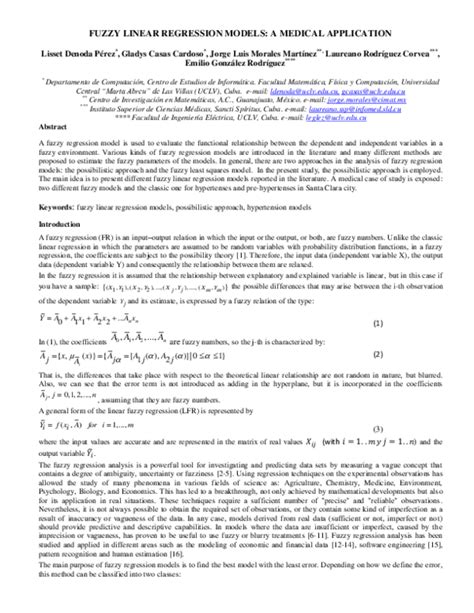 Pdf Fuzzy Linear Regression Models A Medical Application