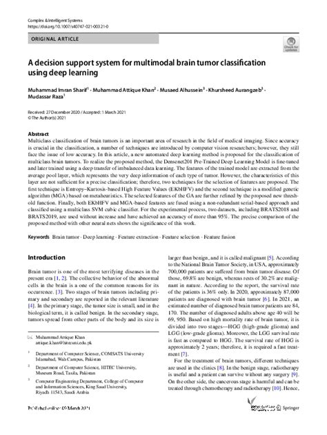 Pdf A Decision Support System For Multimodal Brain Tumor