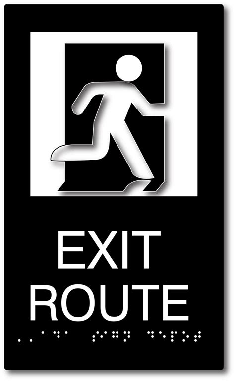 Exit Route Sign With Running Person Symbol ADA Compliant Ada Signs Route Exit Sign