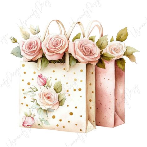 13 Watercolor Floral T Bag Clipart Pink Shopping Bag Png Roses