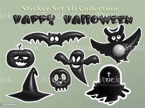 녹색 배경에 벡터 3d 할로윈 스티커 팩 전통적인 삼하인 파티 클립 아트 잭 오 랜턴 올빼미 유령 두개골 박쥐와 무서운 컬렉션 플랫 스타일 아이콘 세트 10월에 대한 스톡
