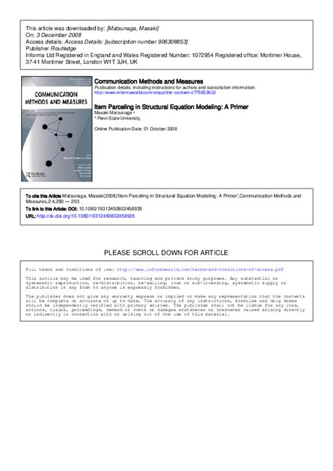 Pdf Item Parceling In Structural Equation Modeling A Primer