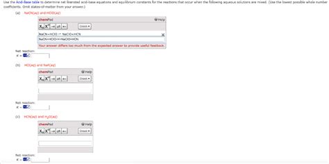 solved use the acid base table to determine net brønsted