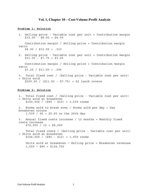 Cost Volume Profit Analysis Problem Solutions