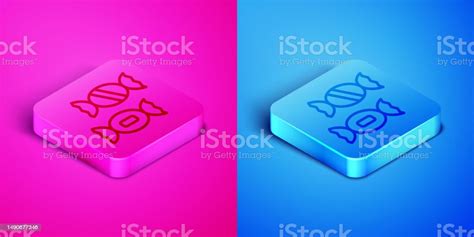 분홍색과 파란색 배경에 격리 된 등색 라인 캔디 아이콘 정사각형 버튼입니다 벡터 3차원 형태에 대한 스톡 벡터 아트 및 기타 이미지 3차원 형태 건강관리와 의술