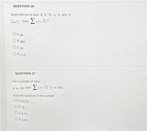 solved given the set of data 8 5 15 2 9 and 3 xˉ 7 find