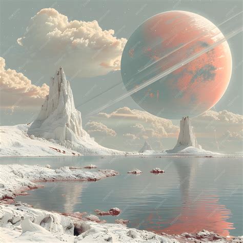 An Alien Planet With Rings In The Sky With A Minimal Landscape That