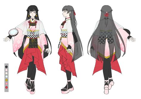和風ファンタジーキャラクターデザイン 姫 三面図 寿々野 オトさん兼業イラストレーターのポートフォリオ ココナラ