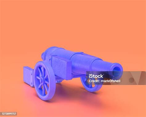 큰 대포 플라스틱 장난감 무기 인디고 블루 전쟁과 분홍색 오렌지 배경에 모험 도구 3d 렌더링 여가활동 게임에 대한 스톡 사진 및 기타 이미지 Istock