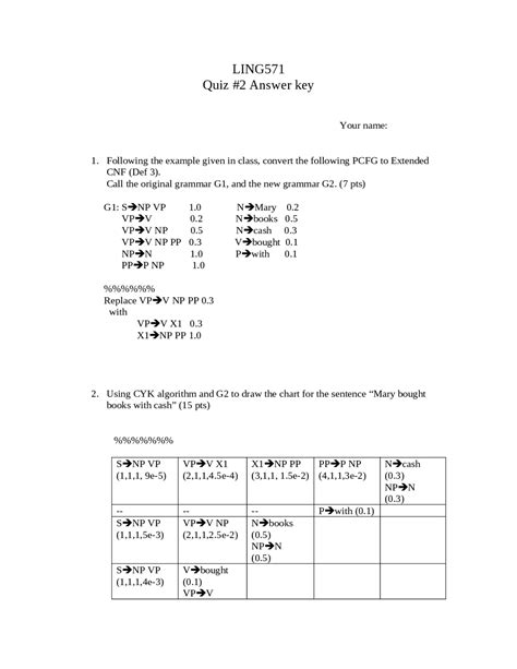 Quiz Answer Key Pcfg To Extended Cnf Cyk Algorithm Parse Trees Ling571 Lab Reports