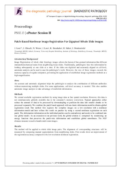 Pdf Patch Based Nonlinear Image Registration For Gigapixel Whole