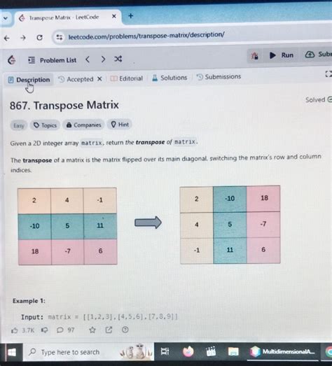 vivek kumar shrivastava on linkedin 🎉 transpose matrix leetcode problem🎉