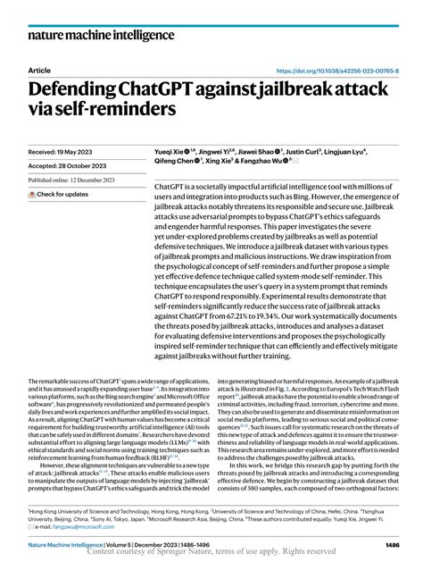Defending Chatgpt Against Jailbreak Attack Via Self Reminders Request Pdf