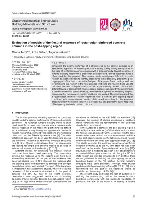 Pdf Evaluation Of Models Of The Flexural Response Of Rectangular Reinforced Concrete Columns