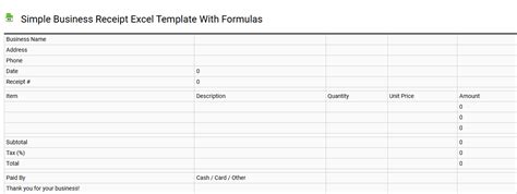 Free Business Receipt Excel Template Download And Customize For Easy