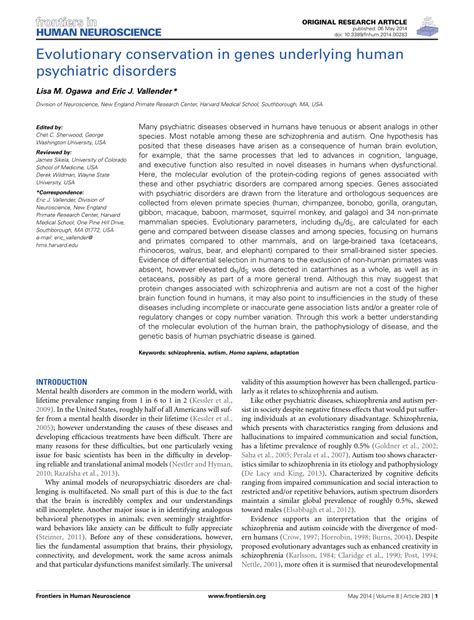Pdf Evolutionary Conservation In Genes Underlying Human Psychiatric