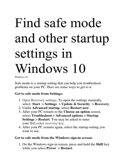 8find Safe Mode And Other Startup Settings In Windows 10 Pdf