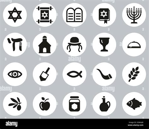 Judaism Religion And Religious Items Icons Black And White Flat Design