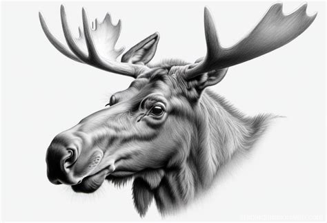 Pencil Drawing Of Young Mooses Head And Neck Side View Stable
