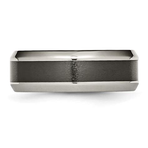 Titanium Polished With Black Ceramic Center 8mm Beveled Band Mband018