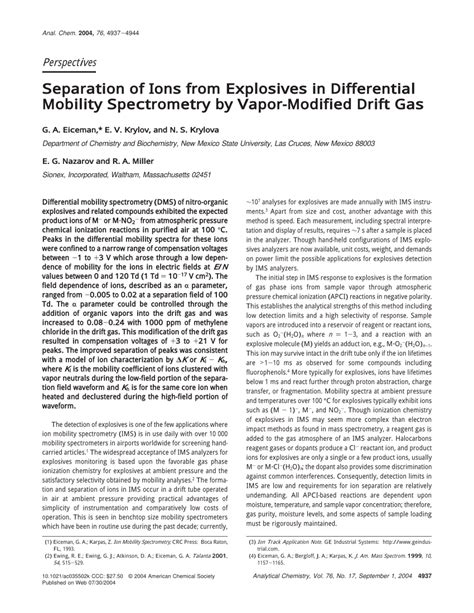Pdf Separation Of Ions From Explosives In Differential Mobility Spectrometry By Vapor Modified