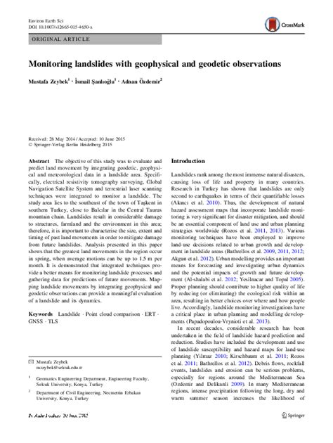 Pdf Monitoring Landslides With Geophysical And Geodetic Observations
